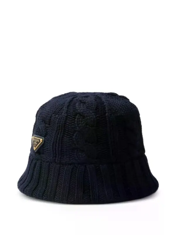 Prada Wool Cable Knit Bucket Hat - Blue