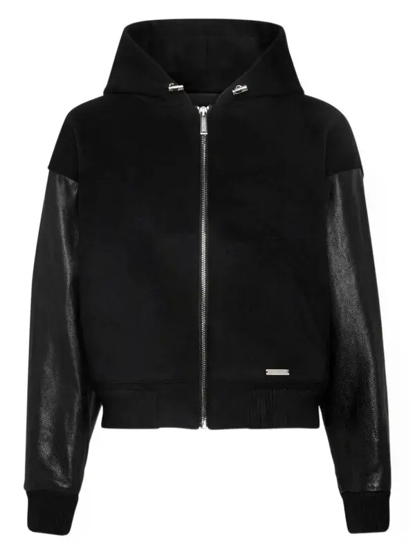 Dsquared2 Zip-up Hooded Jacket With Leather Sleeves