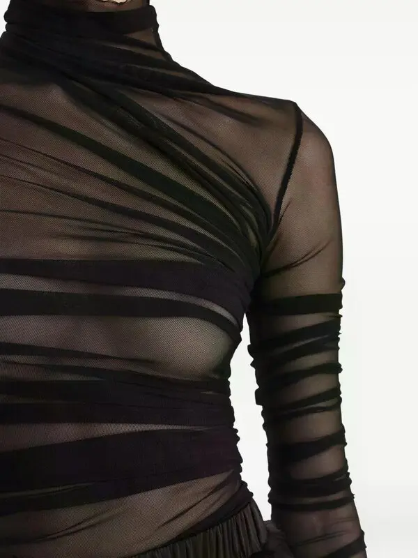 2310 STUDIO Draped Mesh Turtleneck Top