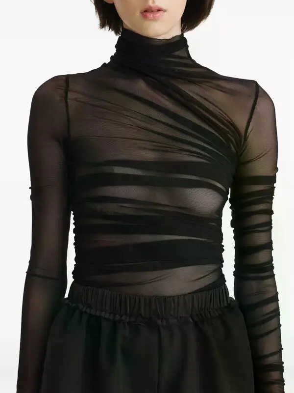 2310 STUDIO Draped Mesh Turtleneck Top