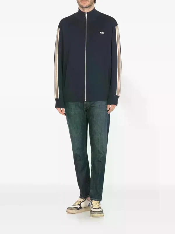 AUTRY Zip-up Cardigan With Striped Sleeves - Blue