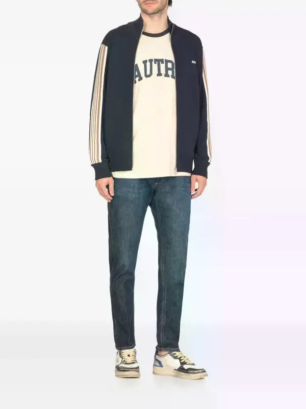 AUTRY Zip-up Cardigan With Striped Sleeves - Blue