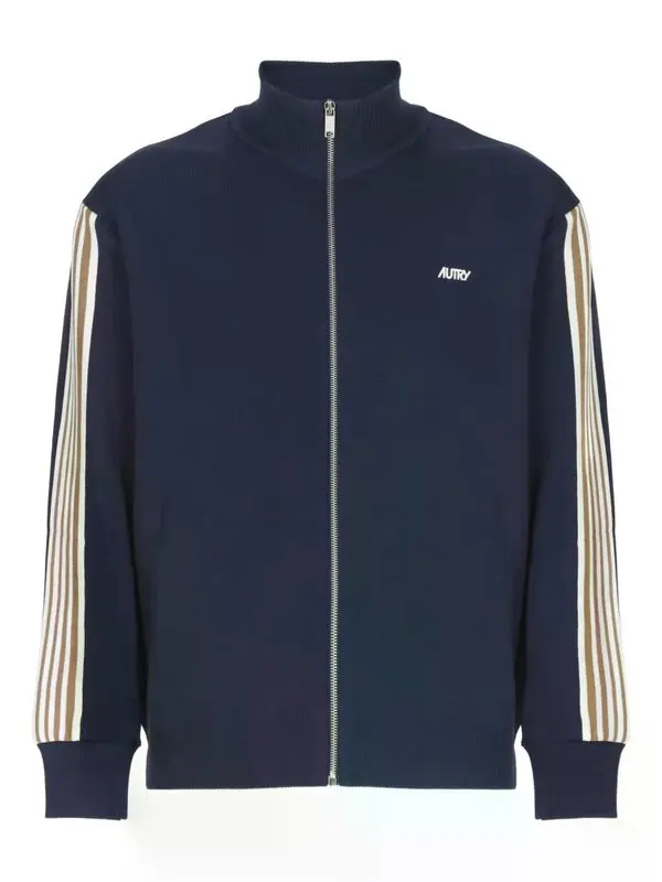 AUTRY Zip-up Cardigan With Striped Sleeves - Blue