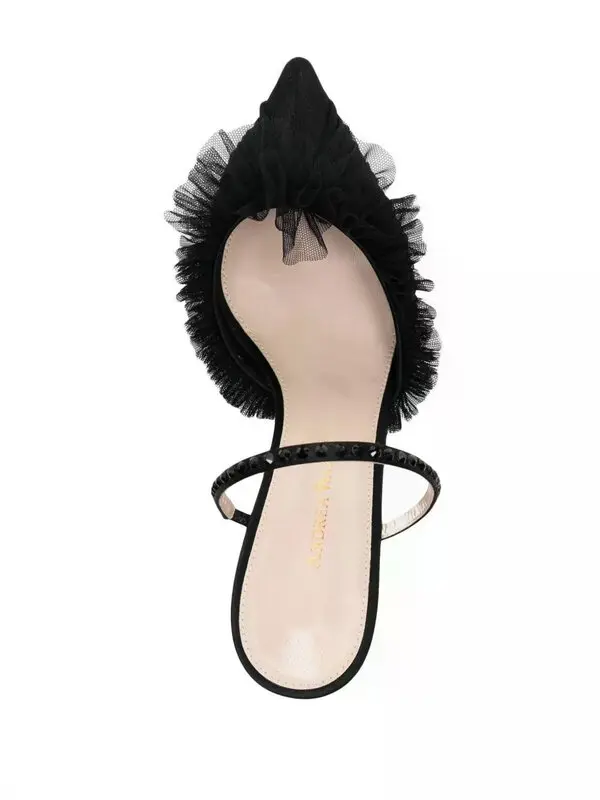 ANDREA WAZEN Satin And Tulle Embellished Stiletto Pumps