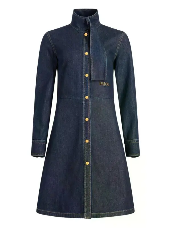 PATOU Scarf-collar Denim A-line Dress