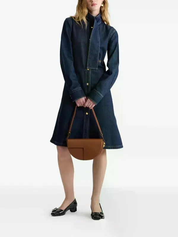 PATOU Scarf-collar Denim A-line Dress