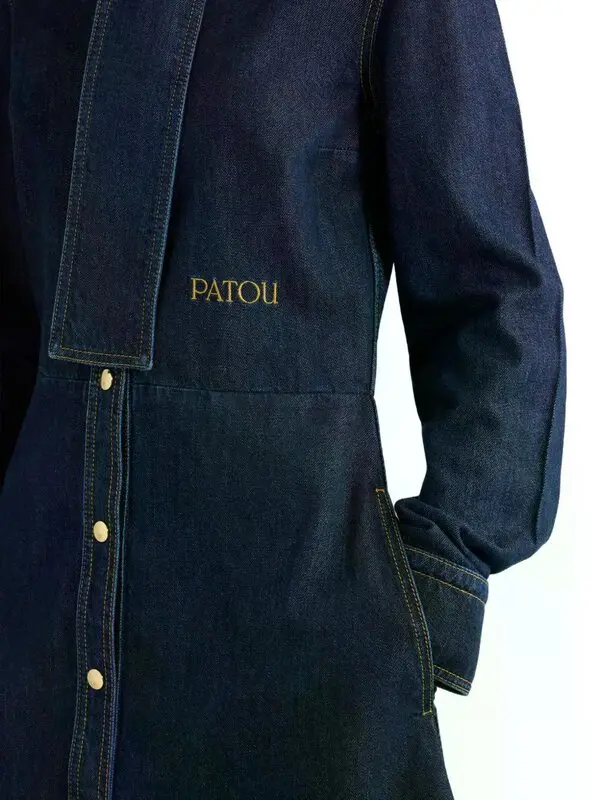 PATOU Scarf-collar Denim A-line Dress