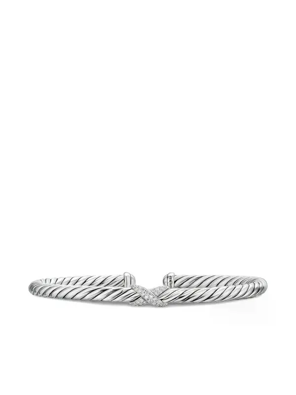 David Yurman Sterling And Diamond Cable Flex X Station Bangle - Silver