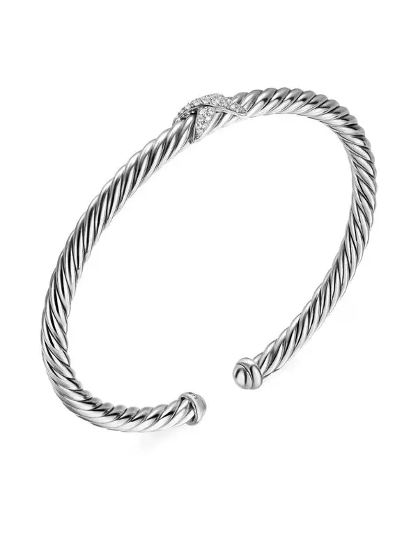 David Yurman Sterling And Diamond Cable Flex X Station Bangle