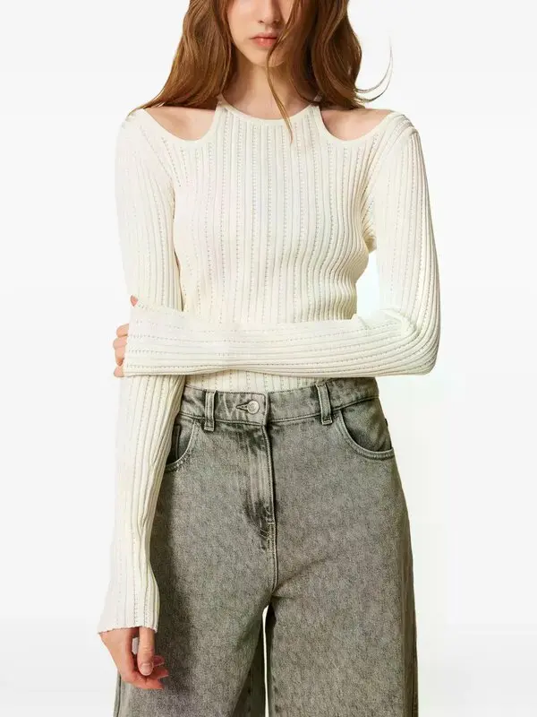 TWINSET Ribbed Cut-out Shoulder Sweater