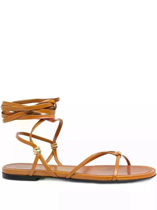 Proenza Schouler Leather Ankle Tie Sandals With Gold-tone Embellishments - Brown