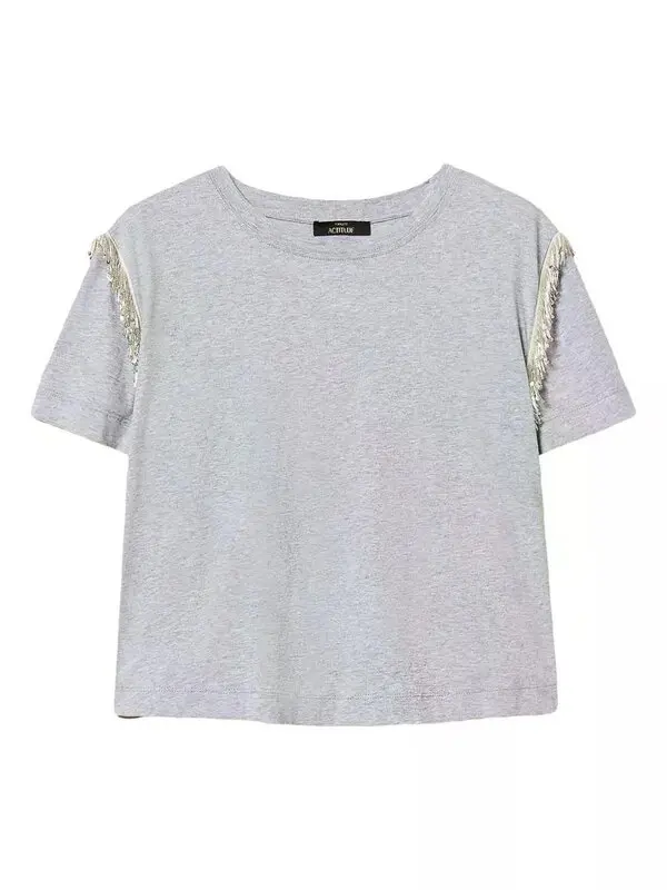TWINSET Beaded-fringe Cotton T-shirt - Grey
