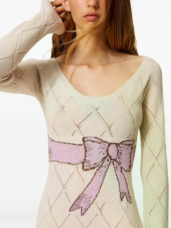 TWINSET X Marco Rambaldi Diamond-pattern Maxi Dress With Bow Motif