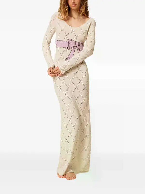 TWINSET X Marco Rambaldi Diamond-pattern Maxi Dress With Bow Motif
