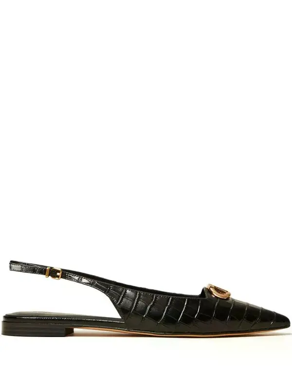 TWINSET Crocodile-print Slingback Mules - Black