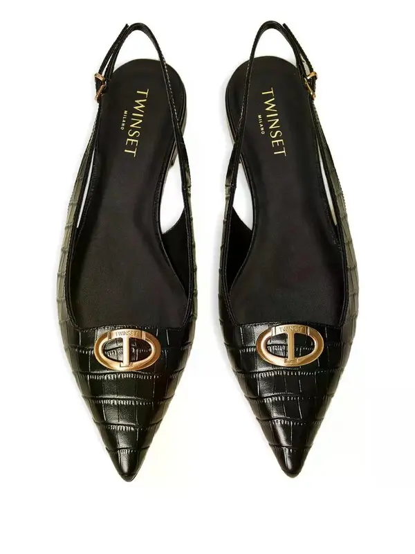 TWINSET Crocodile-print Slingback Mules - Black
