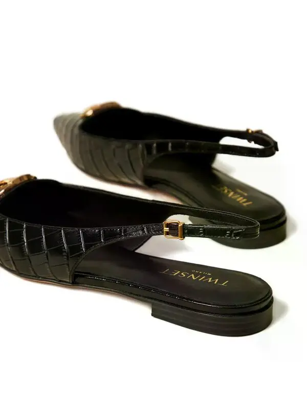 TWINSET Crocodile-print Slingback Mules - Black