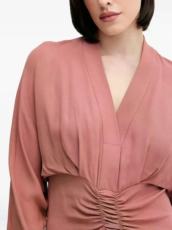SANDRO FERRONE V-neck Gathered Midi Dress - Pink