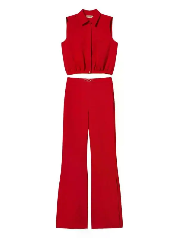 TWINSET Sleeveless Shirt-style Jumpsuit With Flare-leg Trousers - Red