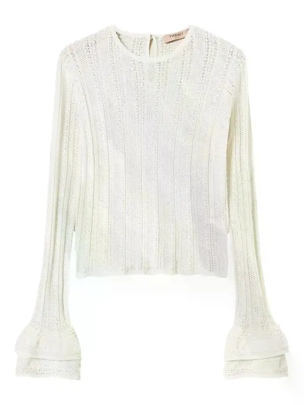 TWINSET Ruffled Open-knit Top - White