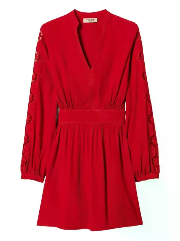 TWINSET Embroidered V-neck Mini Dress - Red
