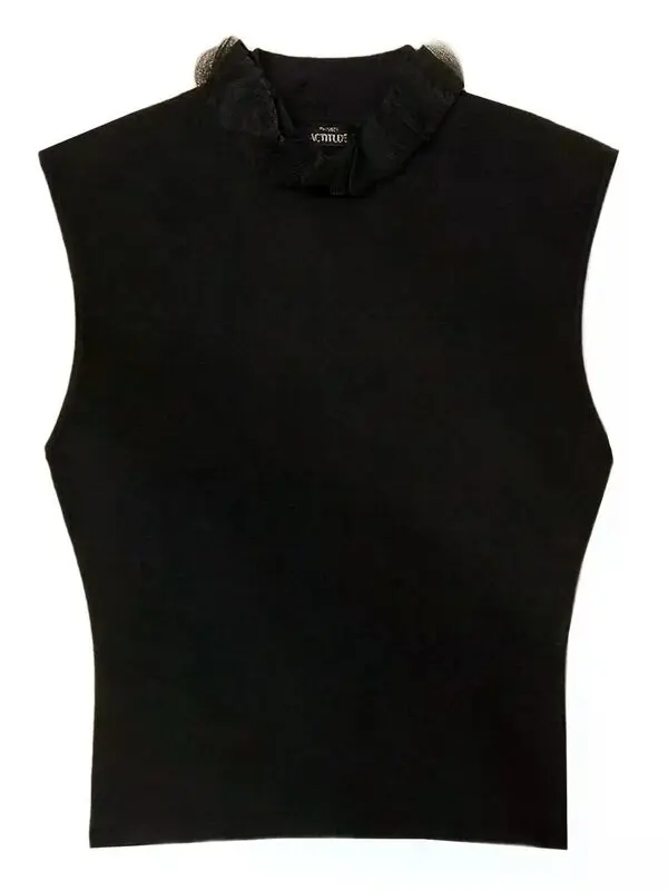 TWINSET Ruffled Neck Knit Top - Black
