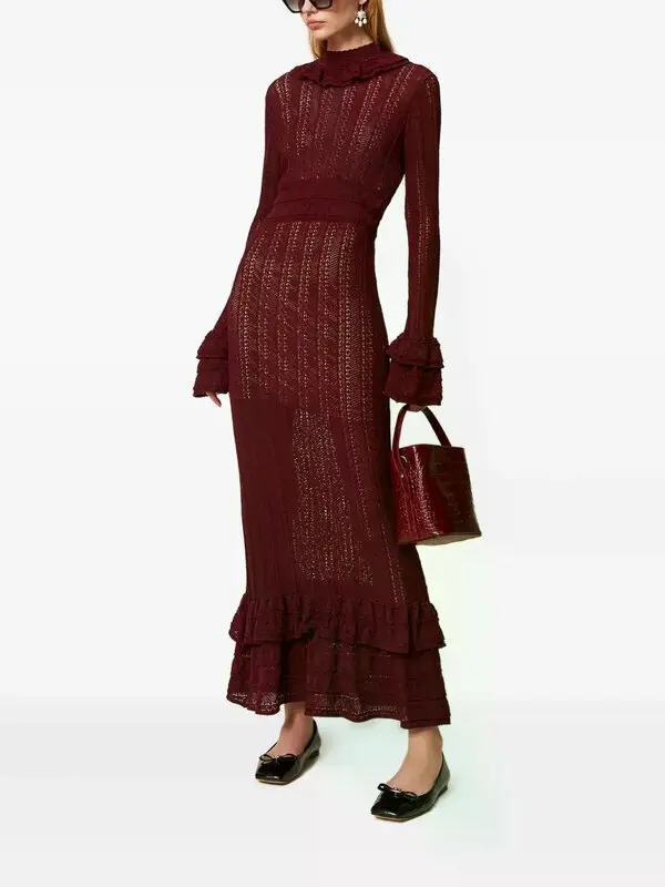 TWINSET Ruffled Knit Maxi Dress - Red