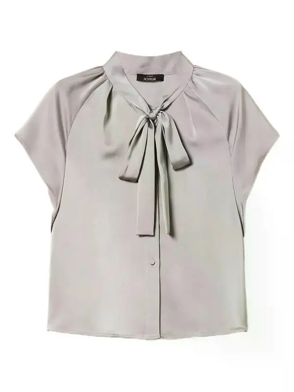 TWINSET Tie Neck Short Sleeve Blouse - Grey