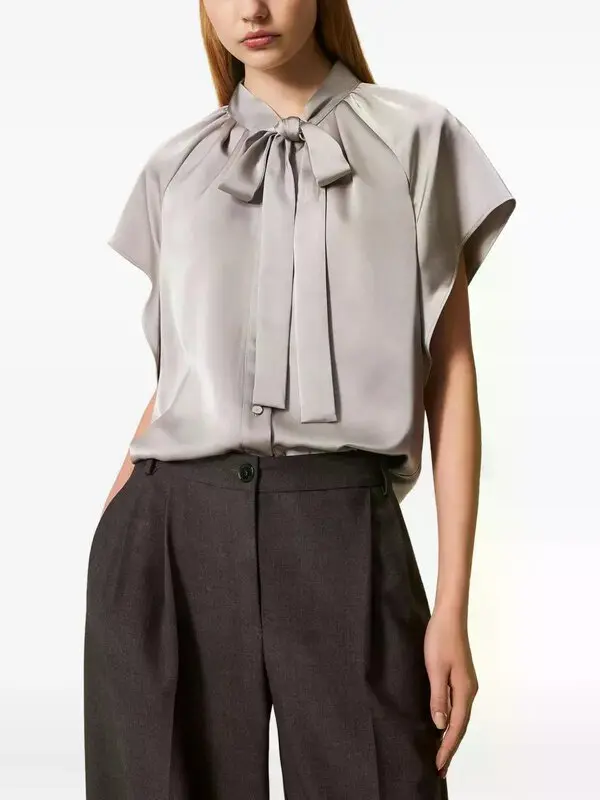 TWINSET Tie Neck Short Sleeve Blouse