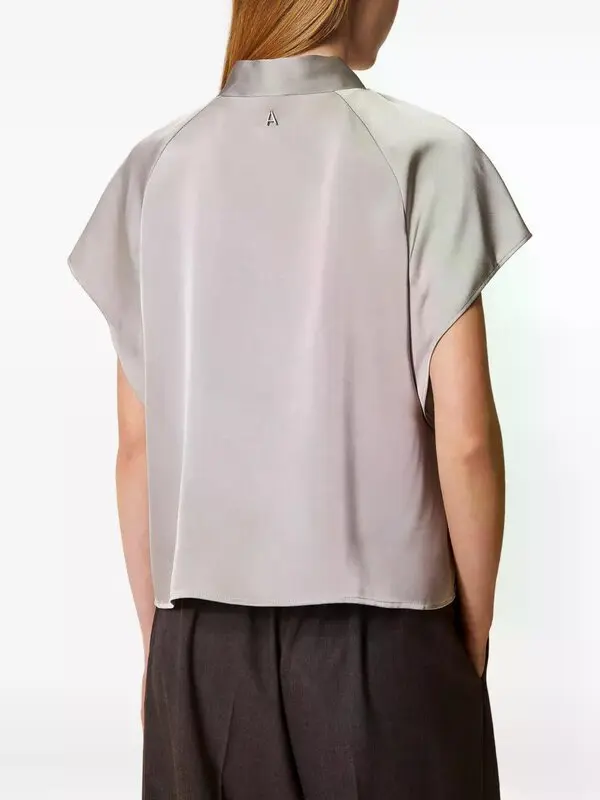TWINSET Tie Neck Short Sleeve Blouse