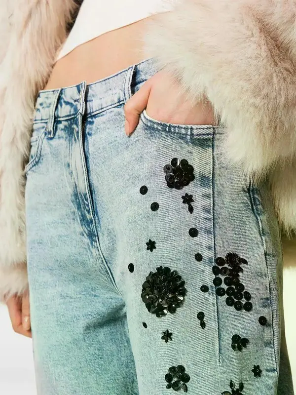 TWINSET Sequined Embroidered Denim Jeans