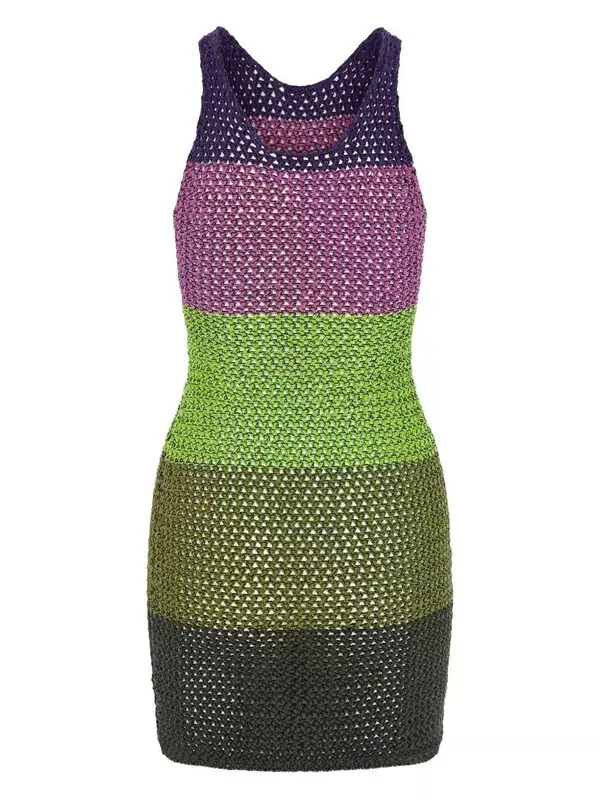 AGR Striped Crochet Mini Dress - Green