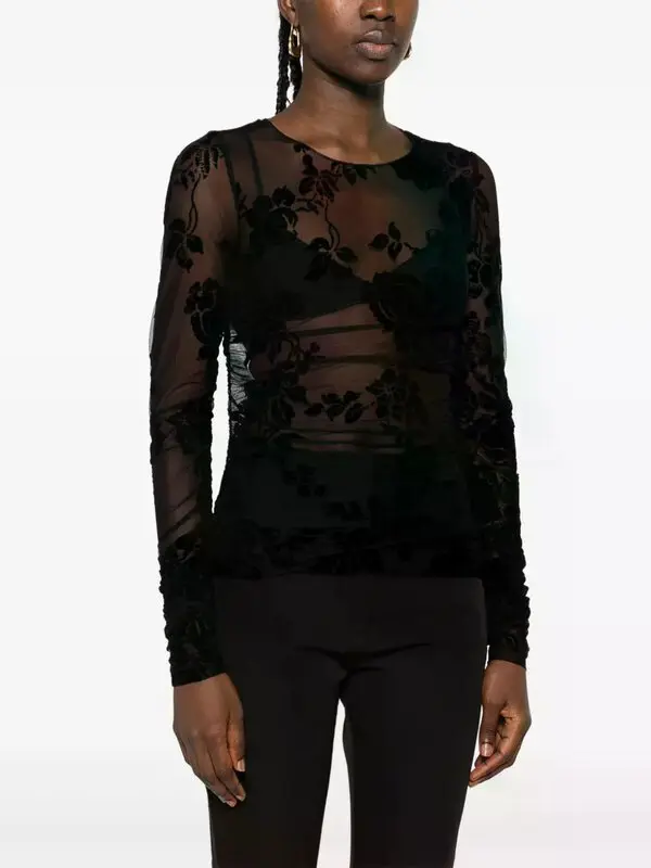 Pinko Floral Print Sheer Long Sleeve Top