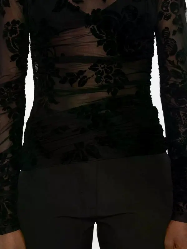 Pinko Floral Print Sheer Long Sleeve Top