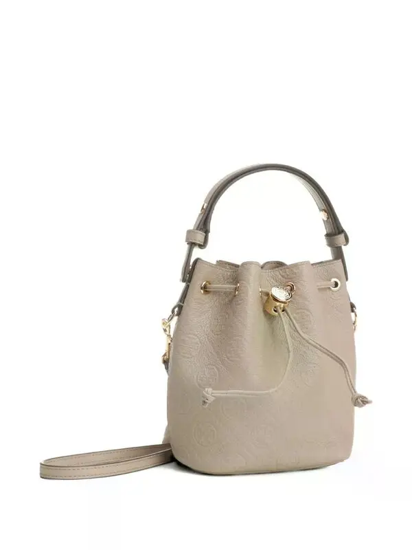 Tory Burch Embossed-crest Leather Mini Bucket Bag - Neutrals