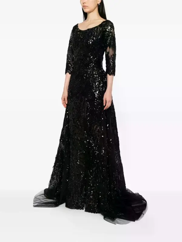 SAIID KOBEISY Sequined Off-shoulder Gown With Side Slit