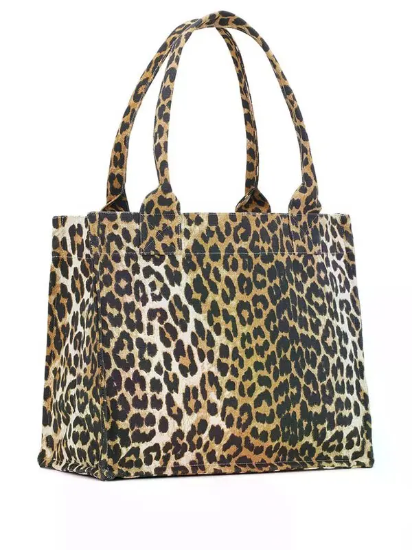 GANNI Leopard-print Canvas Tote Bag - Neutrals