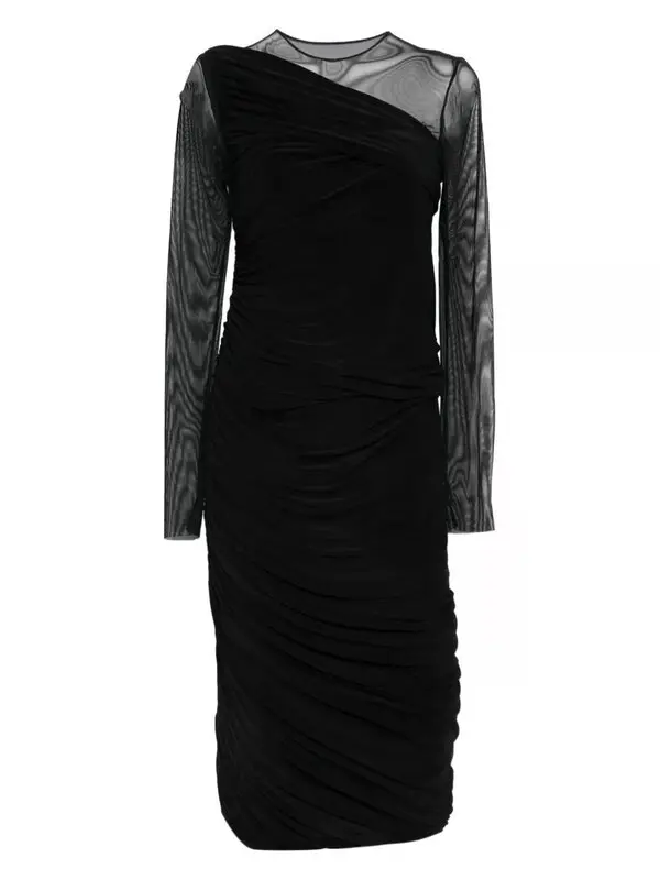 Norma Kamali Draped Long Sleeve Midi Dress - Black