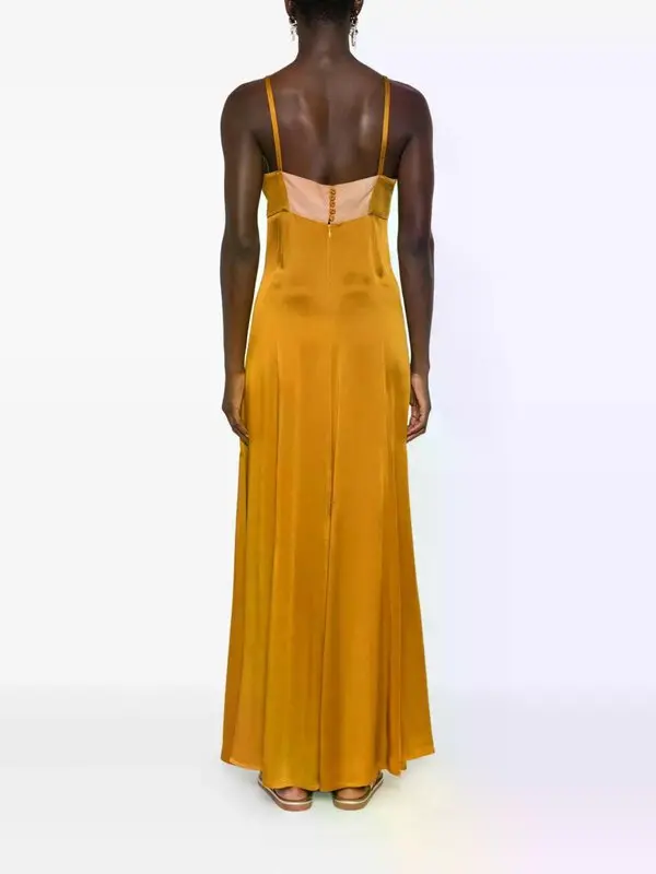 FORTE_FORTE Satin Maxi Dress With Embroidered Detailing And Side Slits