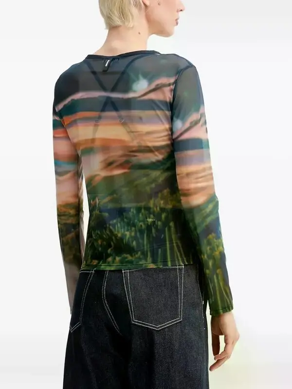 Sunnei Sheer Mesh Printed Long-sleeve Top