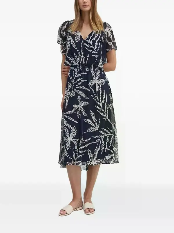 Dkny Leaf Print V-neck Midi Dress