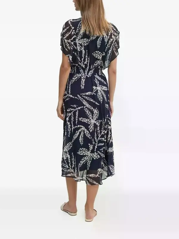 Dkny Leaf Print V-neck Midi Dress