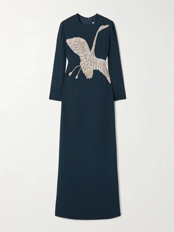 Costarellos Nadine Crystal-embellished Crepe Gown - Blue