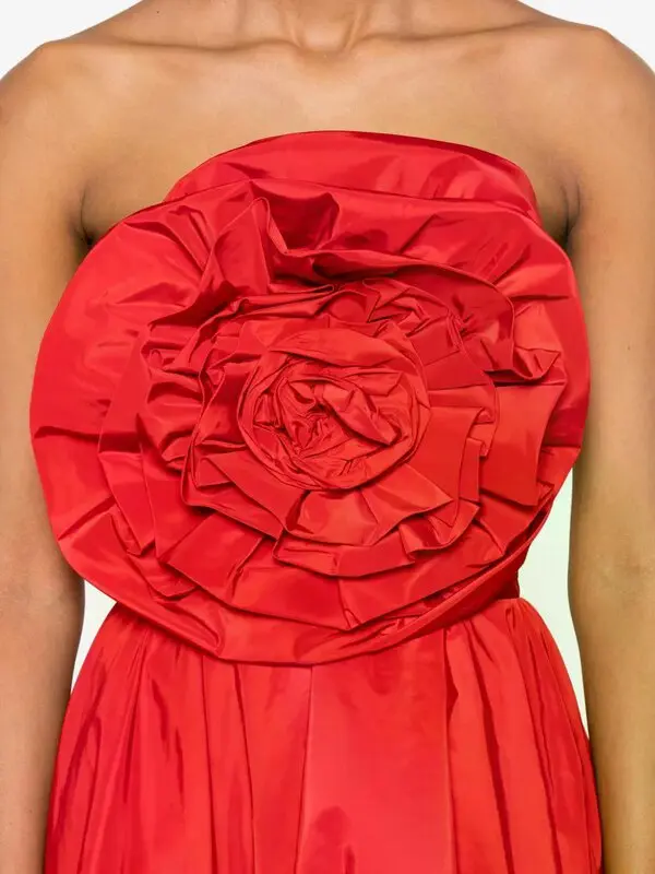 NISSA Strapless Rose Embellished A-line Midi Dress - Red