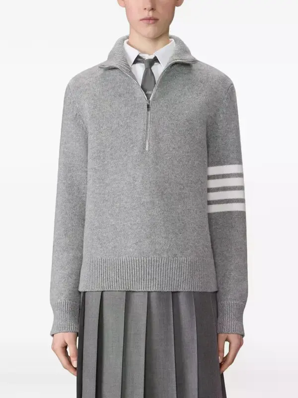 Thom Browne 4-bar Jersey-stitch Merino-wool Sweater - Grey