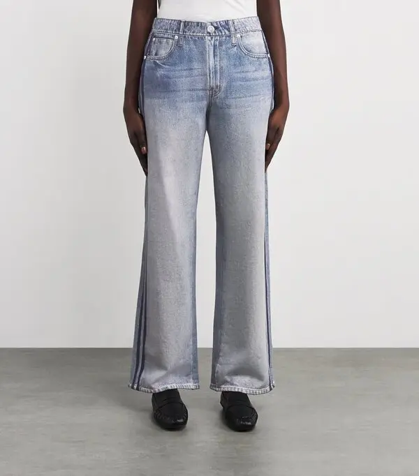 Rag & Bone Miramar Wide-leg Trackpants With Denim Print And Sporting Stripe - Blue