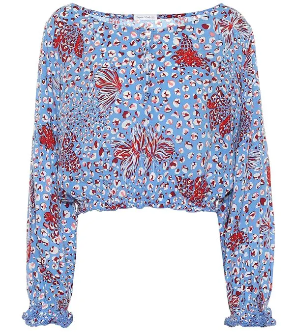 Poupette St Barth Betty Printed Crop Top - Blue