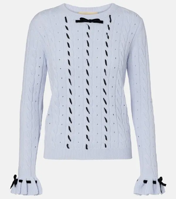 Valentino Garavani Cable-knit Virgin Wool Sweater With Bow Detail - Blue