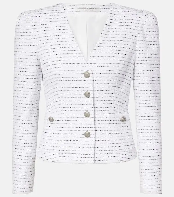 Alessandra Rich Striped Tweed Jacket - White