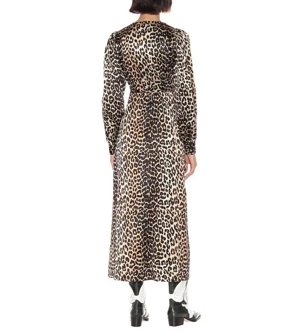 GANNI Leopard-printed Stretch-silk Maxi Dress